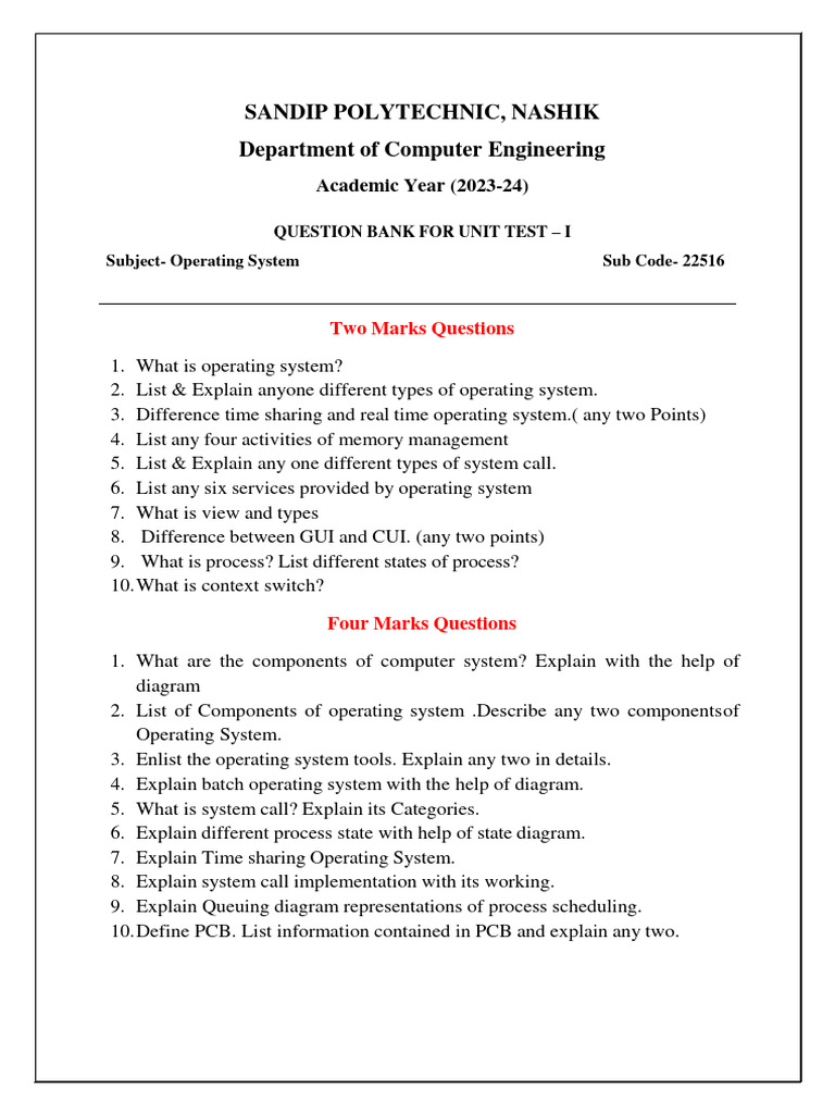 OSY Question Bank | PDF | Computers