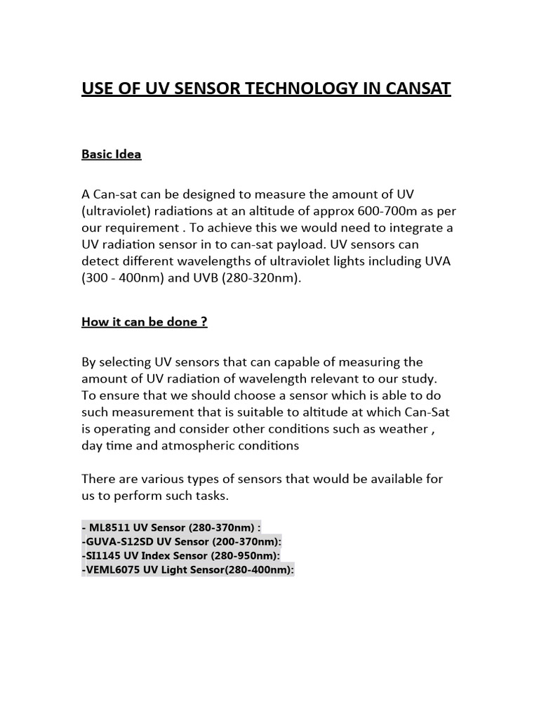 Can-Sat UV Sensor Technology | PDF