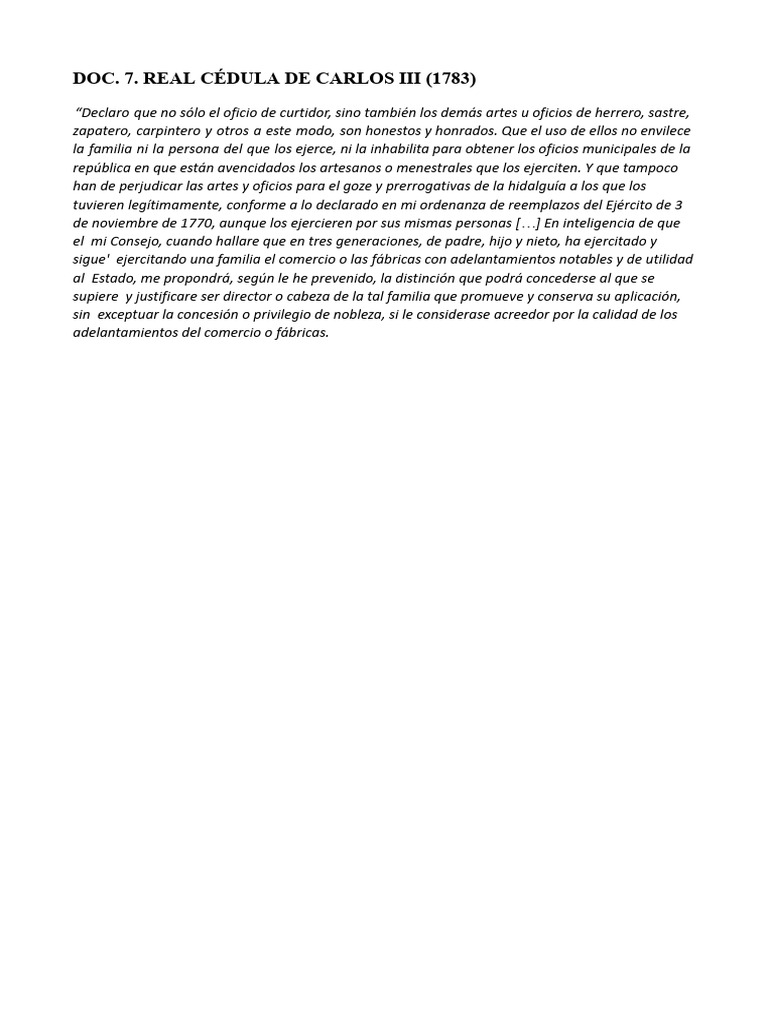 Documento #7. Real Cedula de Carlos Iii | PDF