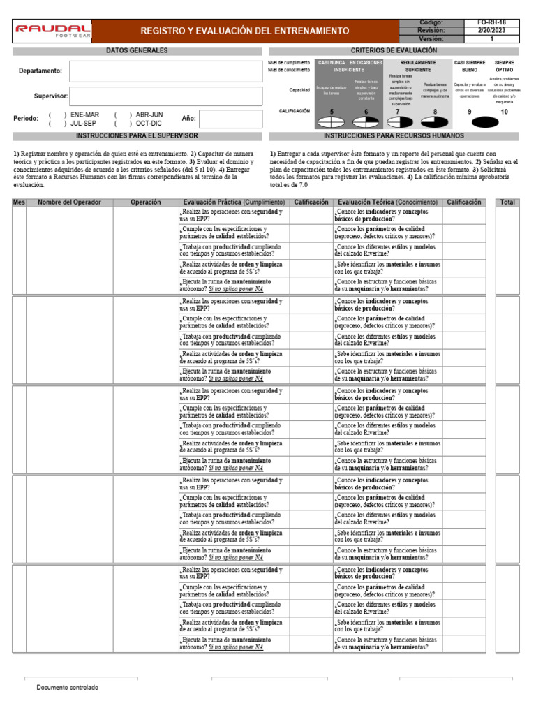 Fo-Rh-1701 Registro y Evaluación Del Entrenamiento | PDF