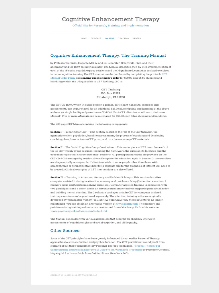 Training Manual - Cognitive Enhancement Therapy | PDF