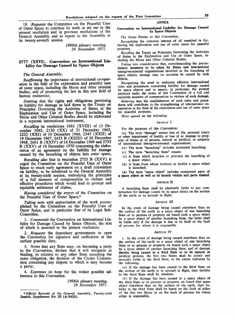 Convention On International Liability For Damage Caused by Space ...