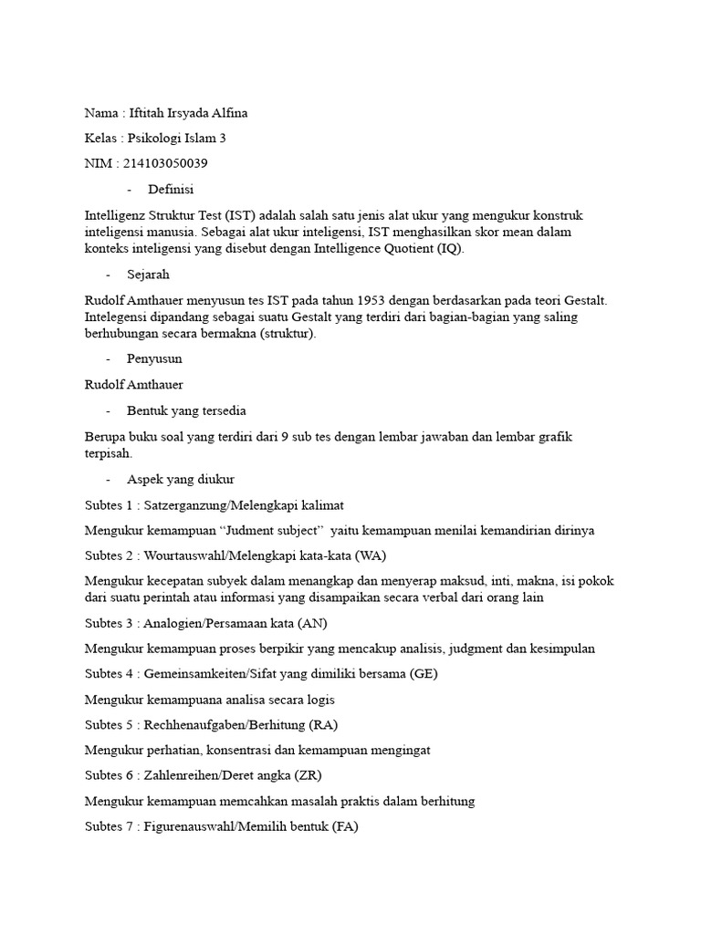 Intelligenz Struktur Test: Pengukuran IQ | PDF