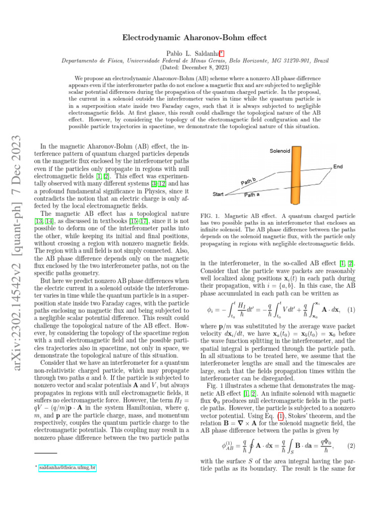 Electrodynamic Aharonov-Bohm Effect: Solenoid | PDF