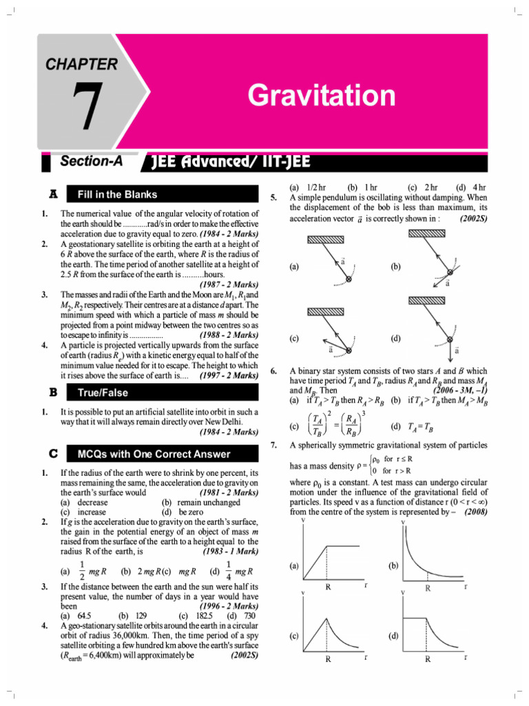 Gravitation Jee WKSHT | PDF