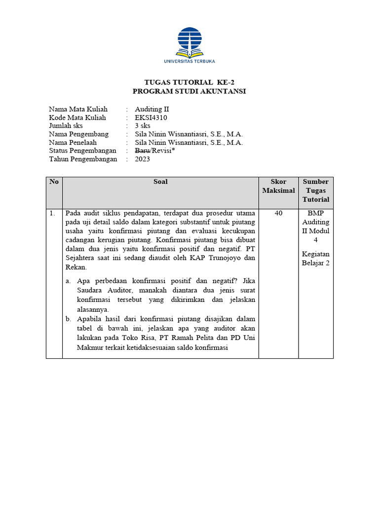 Soal Tugas 2 - Auditing II | PDF