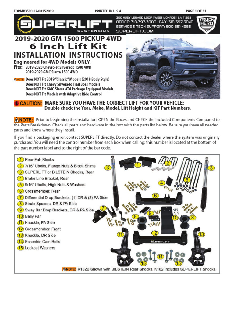 6 Inch Lift Kit: Installation Instructions | PDF | Chevrolet Silverado ...