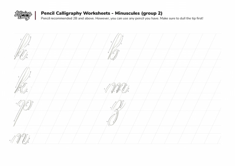 Pencil Calligraphy Worksheets Minuscules (Group 2) Lettering Daily | PDF