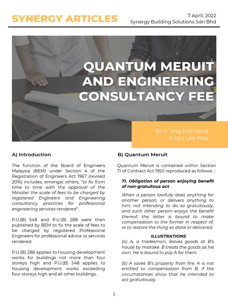 Quantum Meruit and Engineering Consultancy Fee | PDF | Salary | Employment