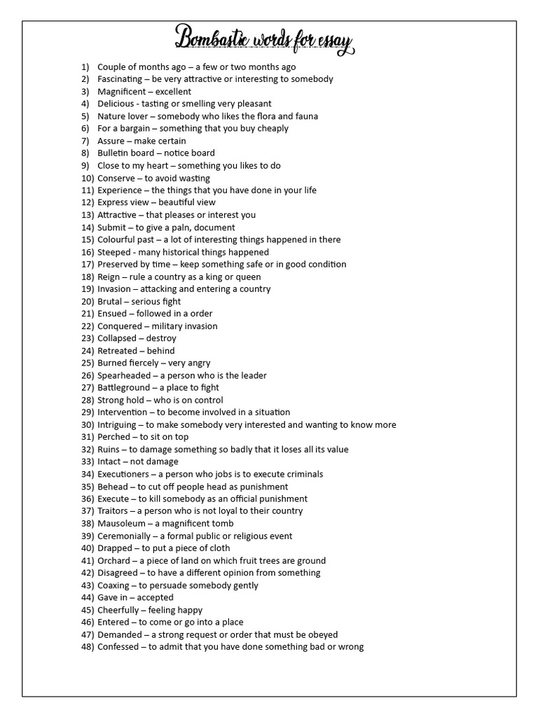 Bombastic Words For Essay Form 1 | PDF