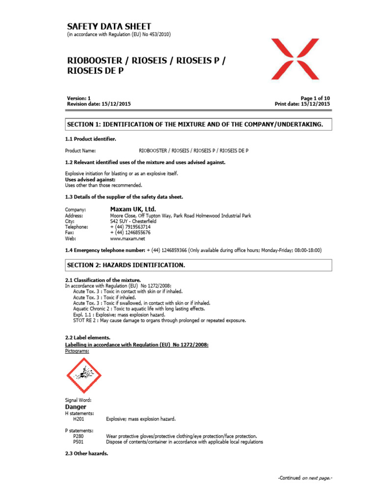 Riobooster Sds Pdf Dangerous Goods Toxicity