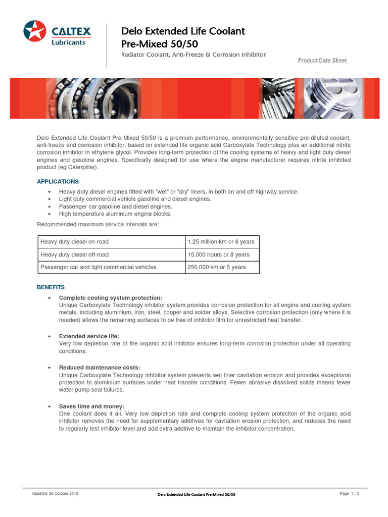 M.E Coolant - Delo Extended Life Coolant Pre-Mixed 50-50 | PDF
