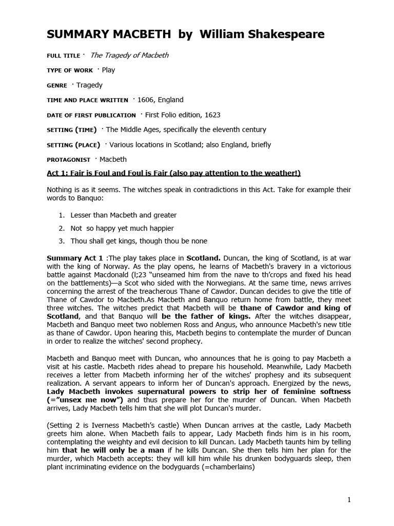 Macbeth Summary and Quiz | PDF | Macbeth | Shakespearean Tragedies