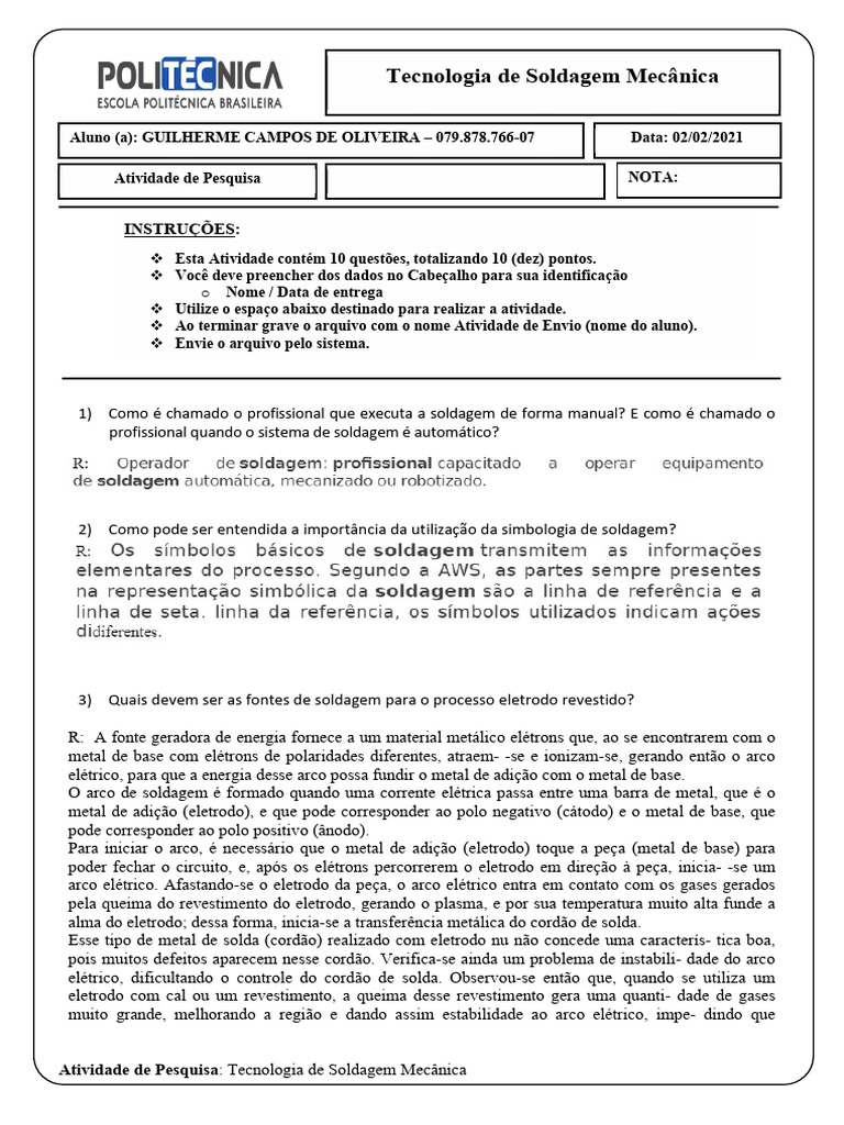 Atividade de Pesquisa - Tecnologia de Soldagem Mecânica - Guilherme ...