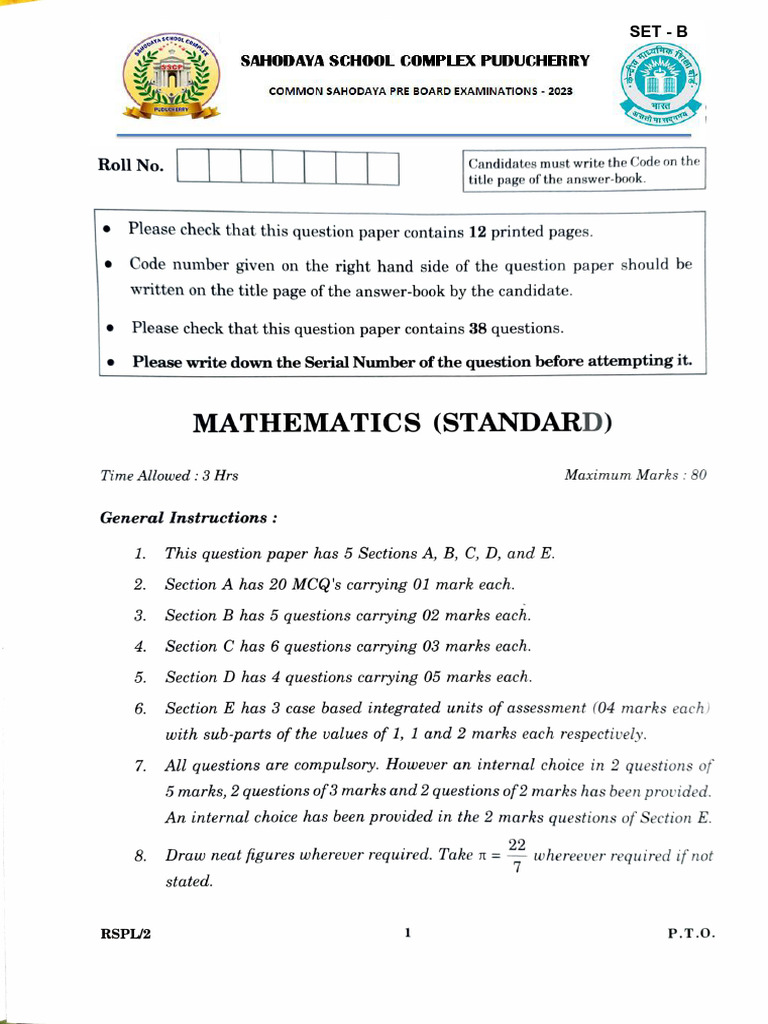 10 Maths Set B | PDF | Area | Triangle