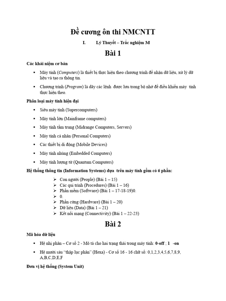 Đề cương ôn thi NMCNTT - origin | PDF