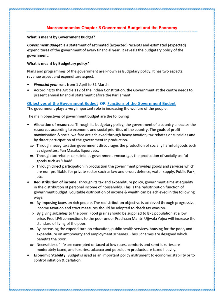 Macroeconomics Chapter-5 Government Budget and The Economy | PDF ...