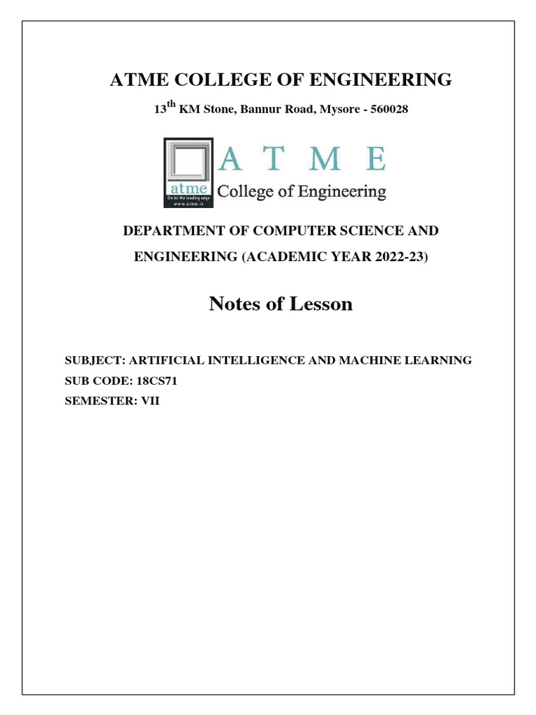 AI & ML Course Notes - 18CS71 | PDF | Artificial Intelligence ...