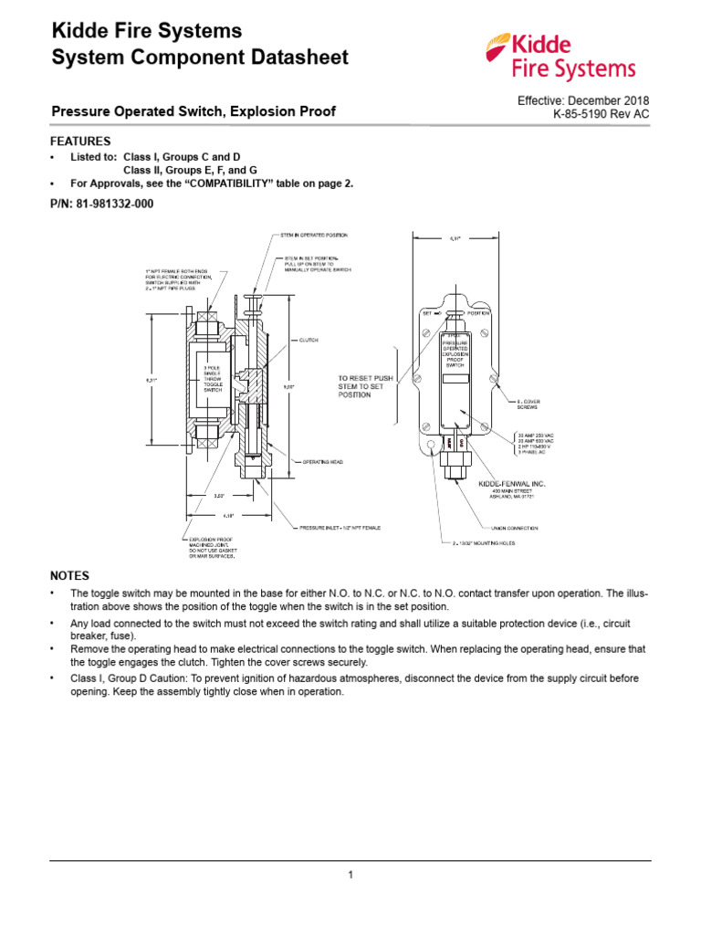 Kidde_Pressure_Operated_Switch-Explosion_Proof_K-85-5190_AC | PDF ...