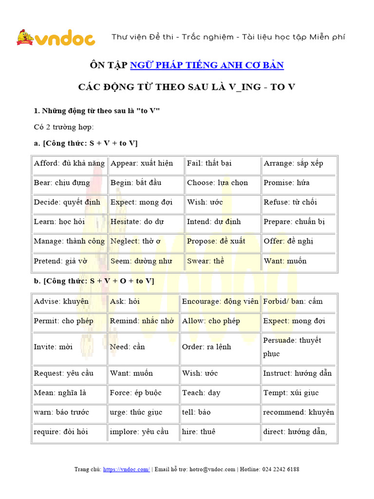 Nhung Dong Tu Theo Sau La V Ing Va To V | PDF