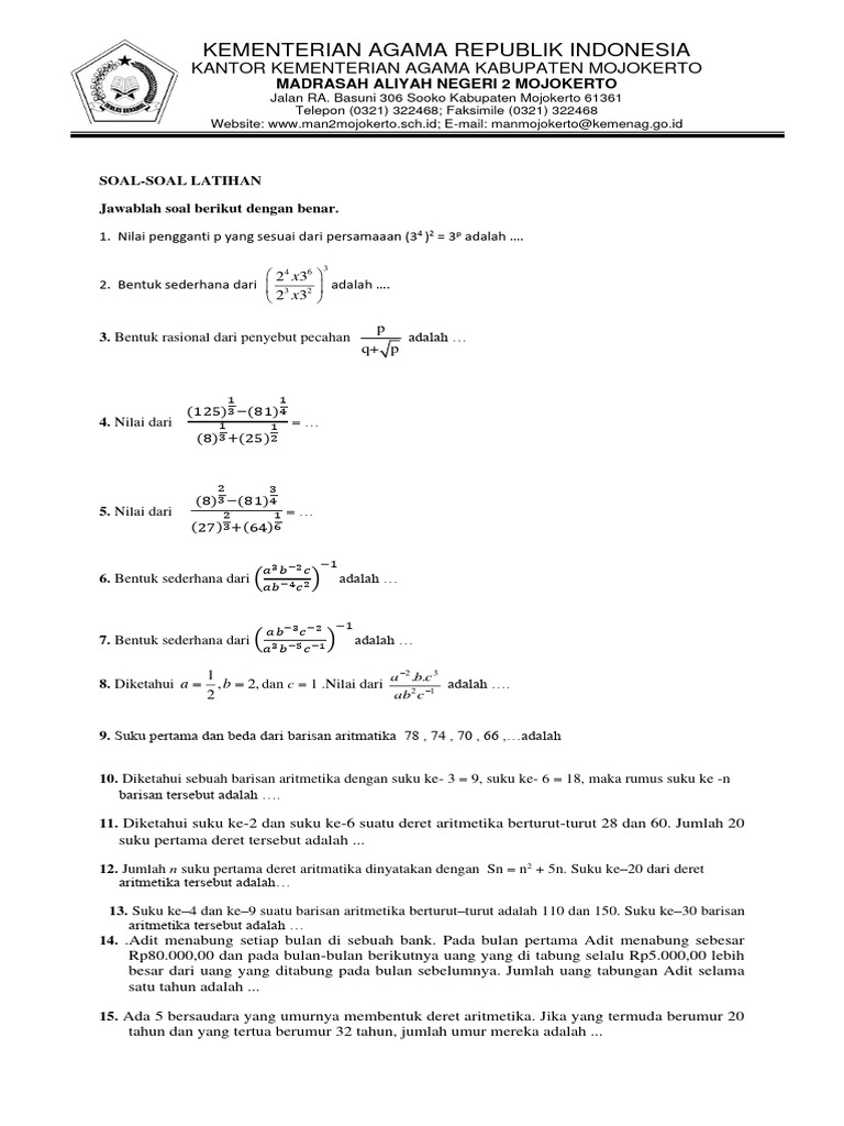 Latihan Soal Sas Kls X Untuk Siswa | PDF