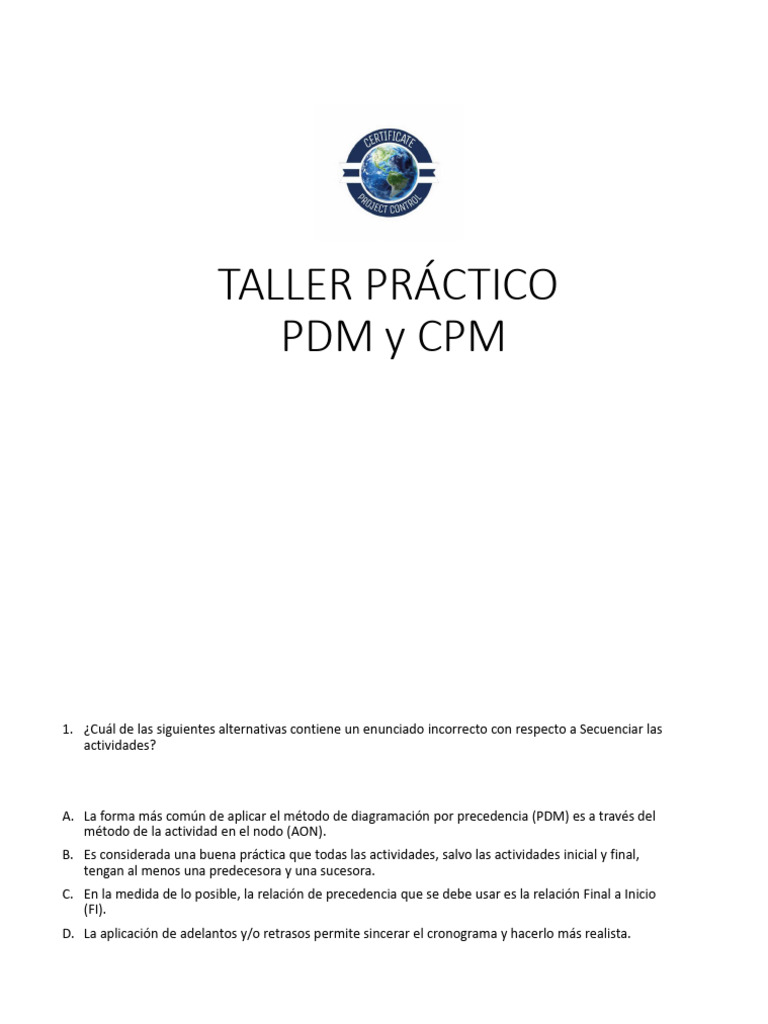Taller Práctico PDM y CPM | PDF