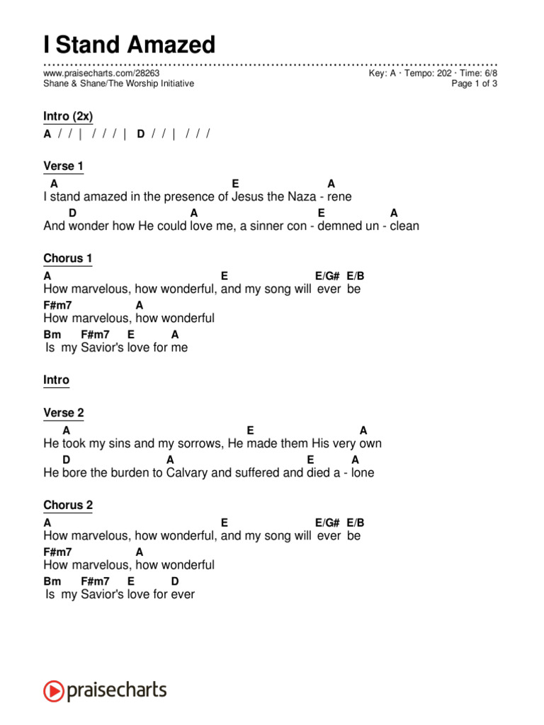 I Stand Amazed (28263) - Chord Chart - A - 1 Column | PDF