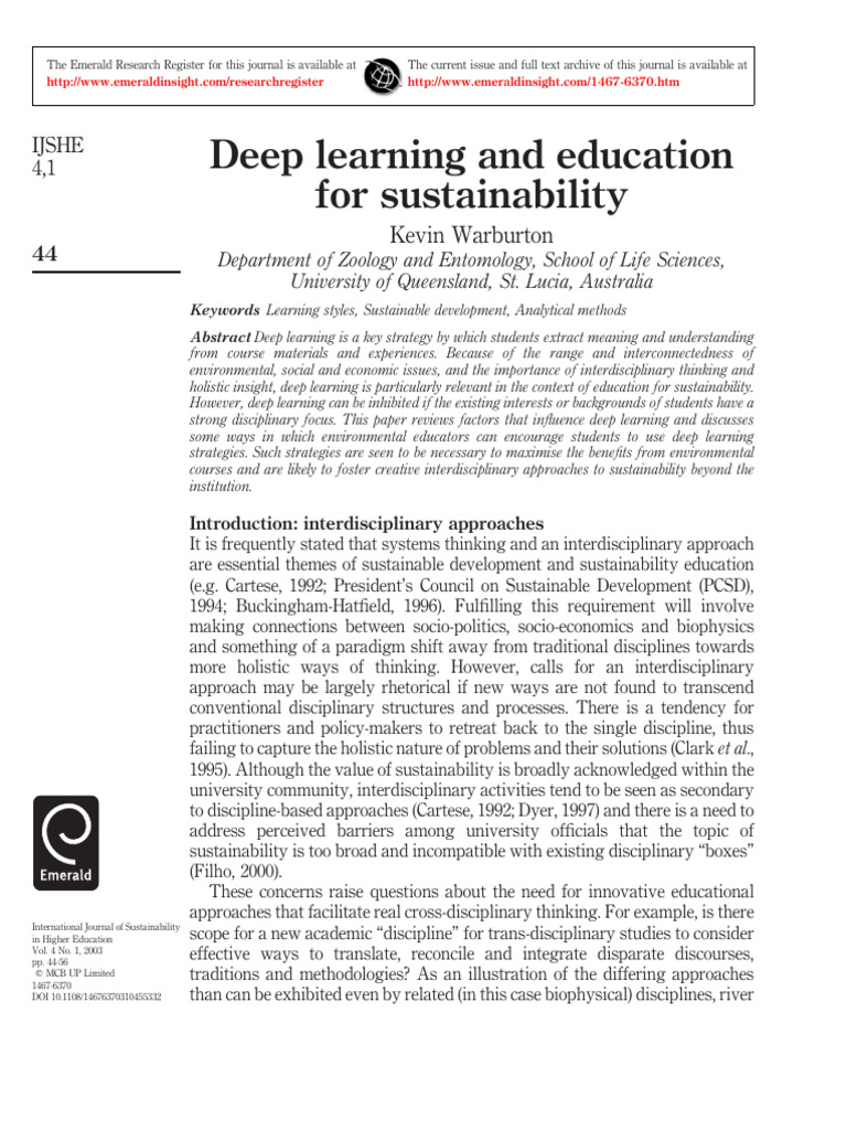 Deep Learning and Education For Sustainability | PDF | Sustainability | Ecosystem