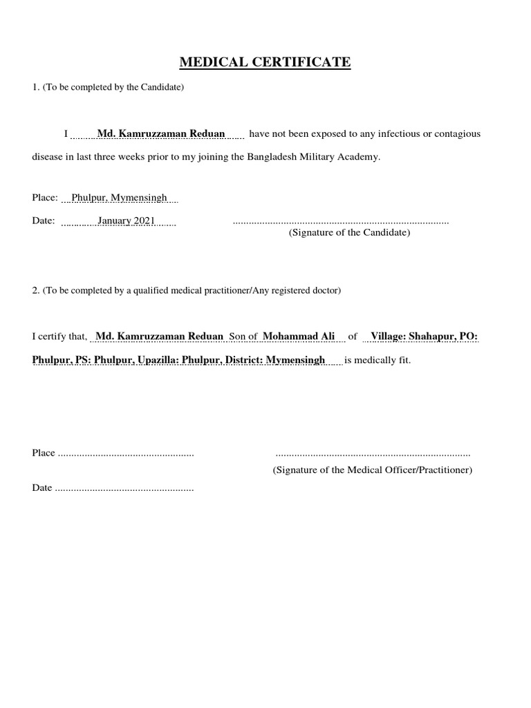 Final Appendix 4 MEDICAL CERTIFICATE | PDF