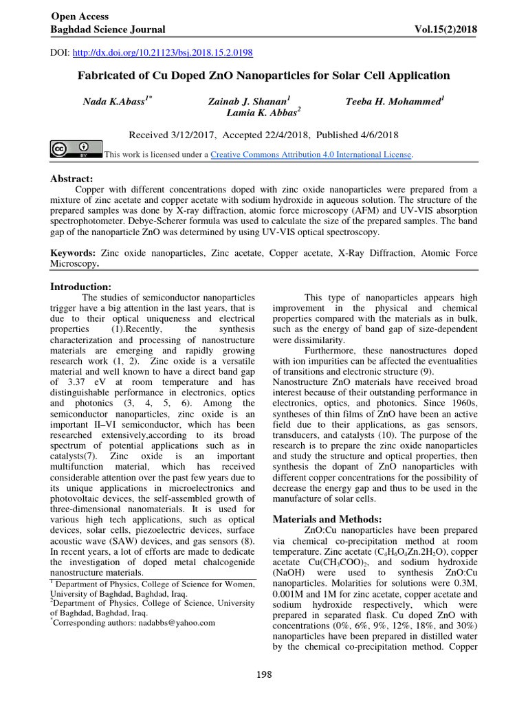 Fabricated of Cu Doped ZnO Nanoparticles | PDF | Zinc Oxide | Nanoparticle