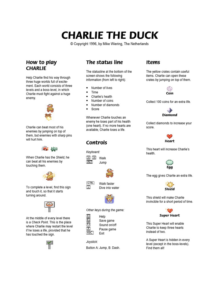 Charlie The Duck - DOS - Manual | PDF | Video Game Gameplay | Video ...