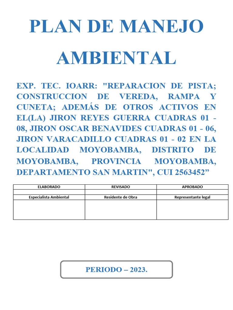 Plan de Manejo Ambiental Moyobamba 2023 | PDF