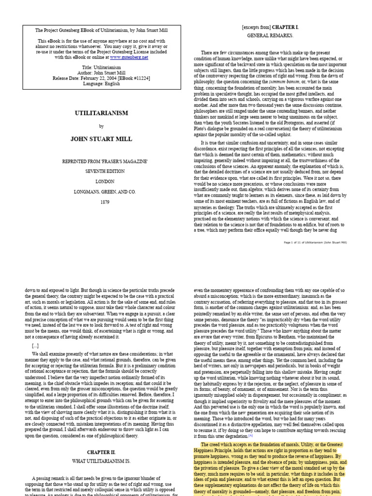 Mill_Utilitarianism | PDF | Utilitarianism | Pleasure