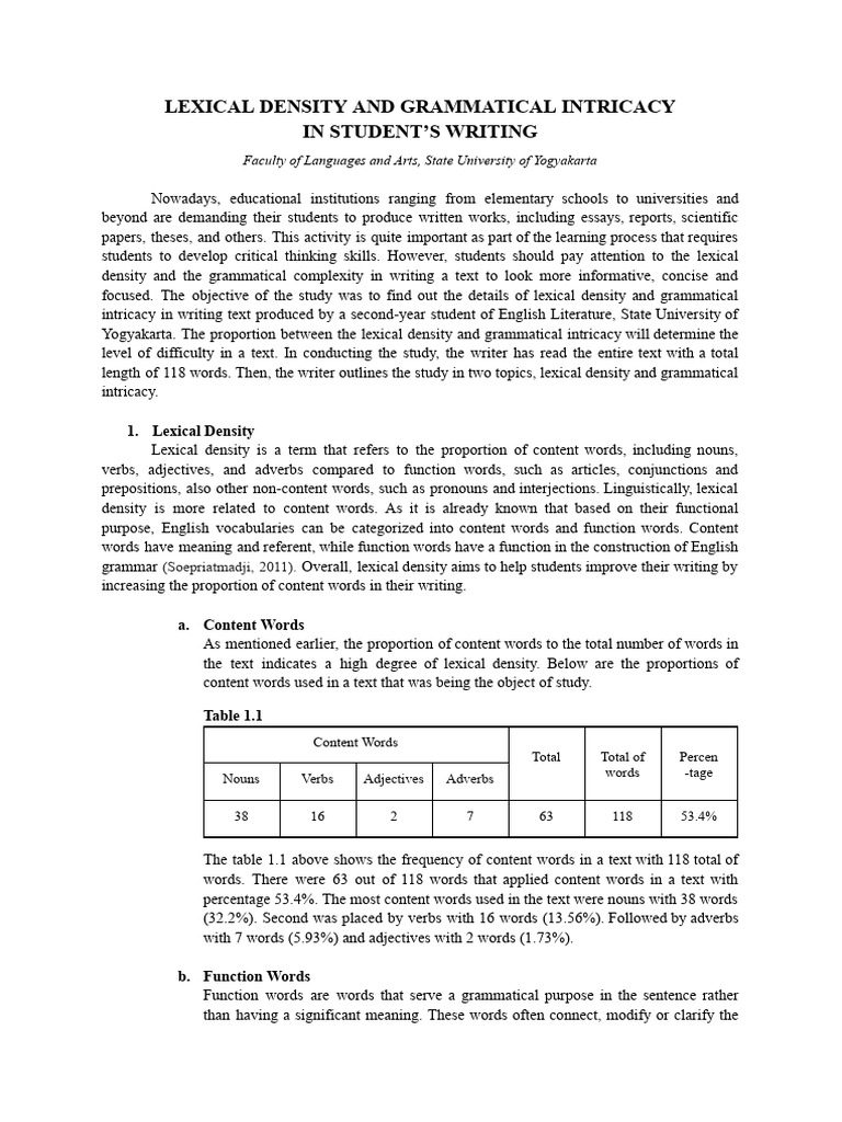 Lexical Density and Grammatical Intricacy in Student's Writing | PDF