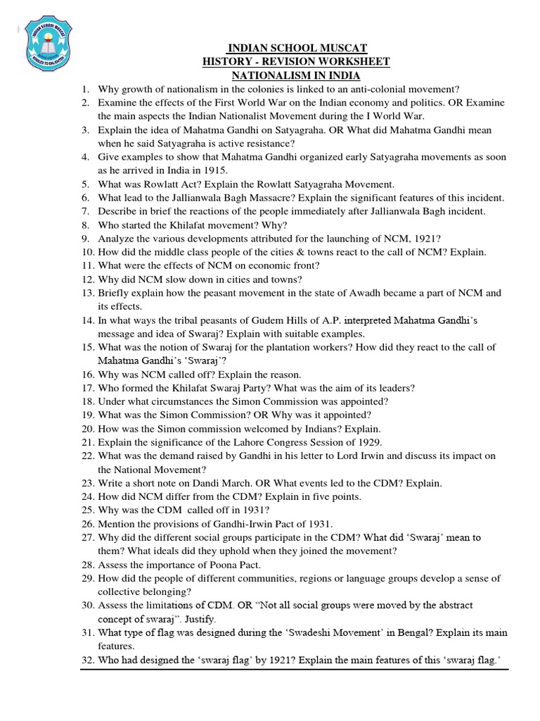 1. HISTORY_REVISION WORKSHEET_NATIONALISM IN INDIA | PDF | Mahatma ...