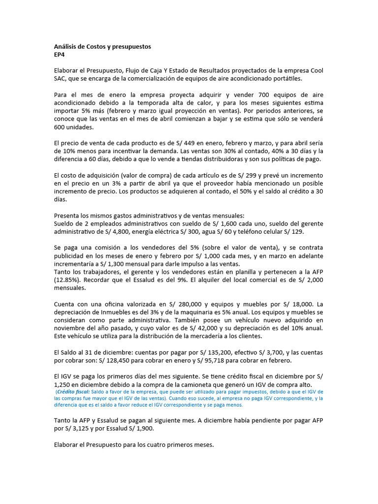 EP4 - Costos y Presupuestos - Caso | PDF | Presupuesto | Economias