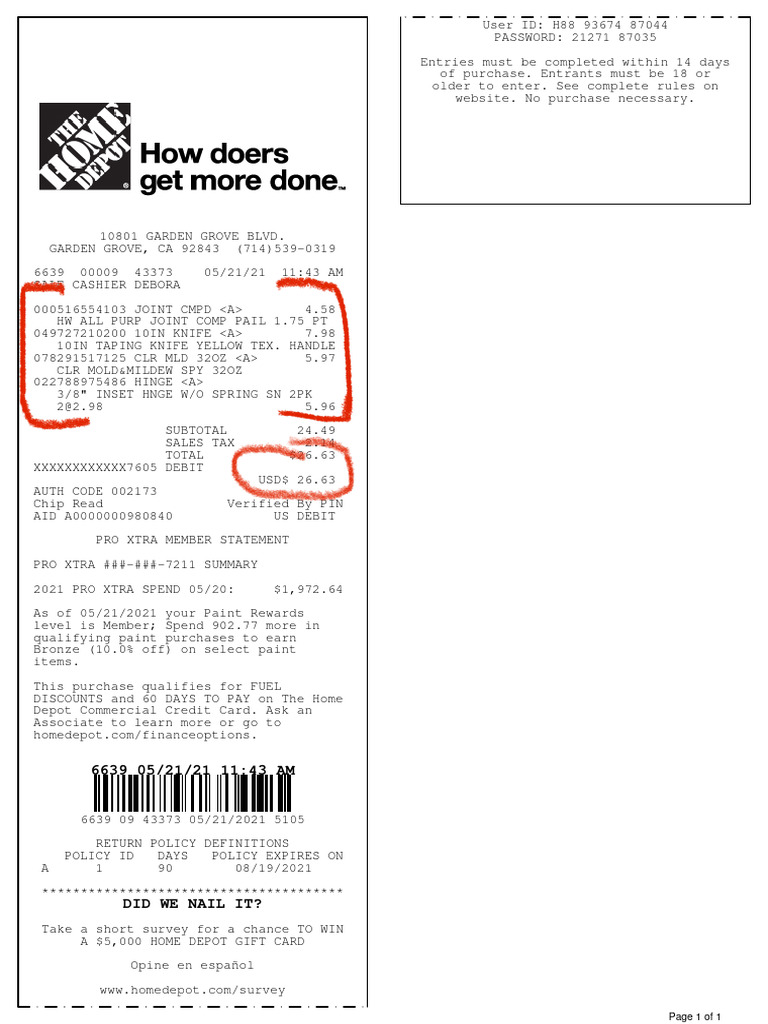 Home Depot Receipt and Survey Info | PDF