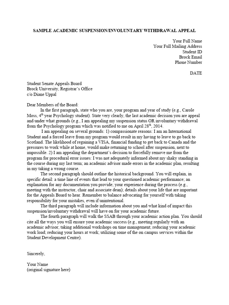 Academic Suspension Appeal Template | PDF | Career & Growth