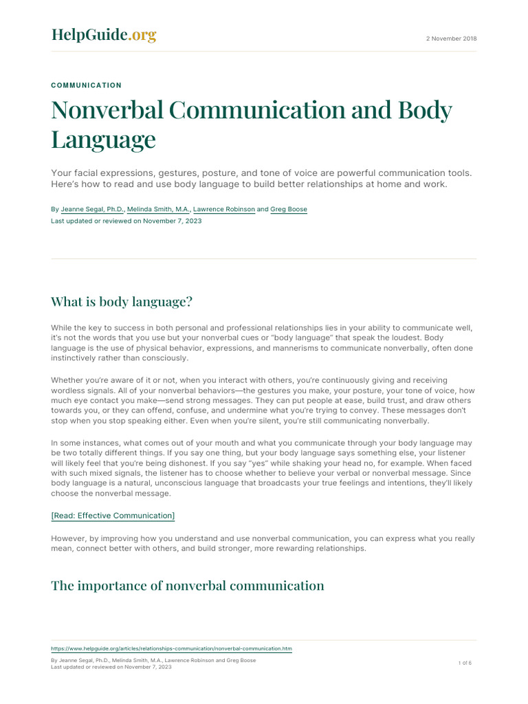 Nonverbal Communication and Body Language | PDF