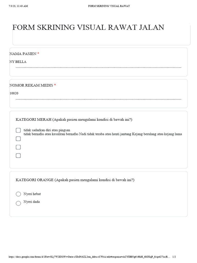 Bukti Pengisian Form Skrining Rawat Jalan | PDF | Sains & Matematika