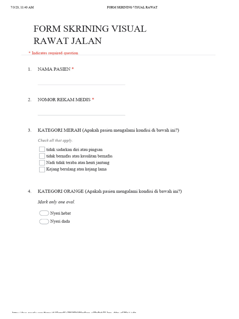 FORM SKRINING RAWAT JALAN - Google Forms | PDF