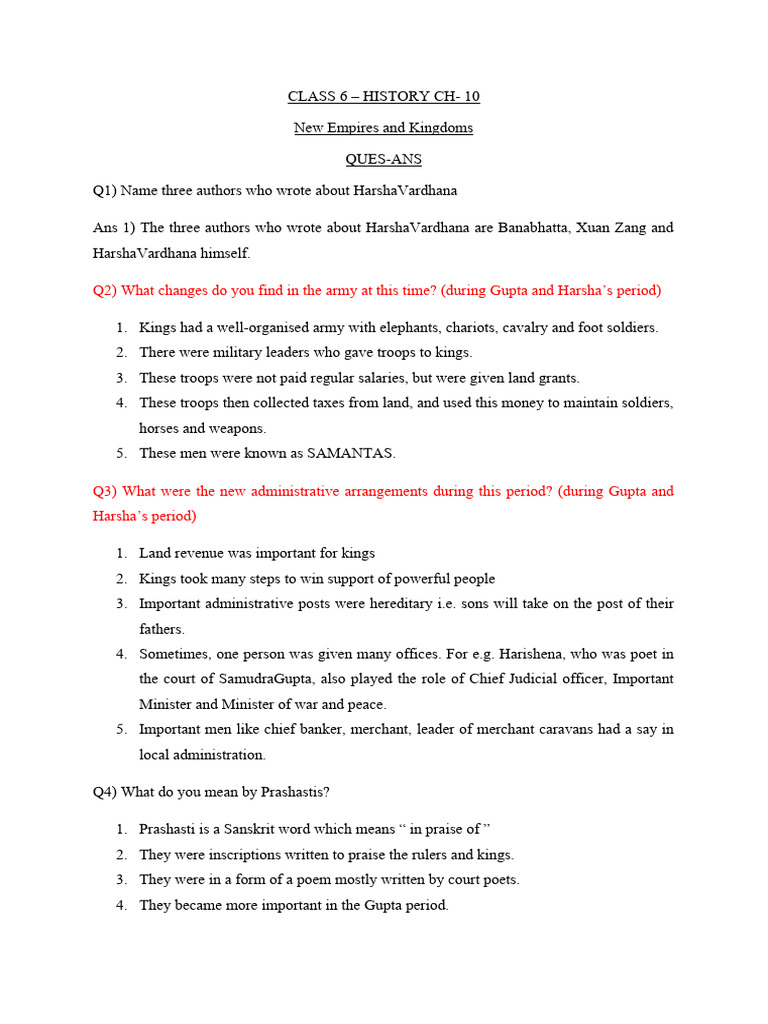 Resource - 20230202124630 - Class - 6 - Hist - CH - 10 - Ques-Ans 3 | PDF | History