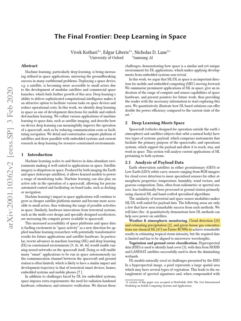The Final Frontier Deep Learning in Space | PDF
