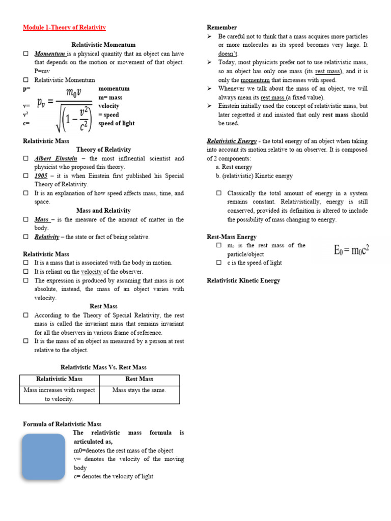 Module 1-Theory of Relativity | PDF | General Relativity | Spacetime