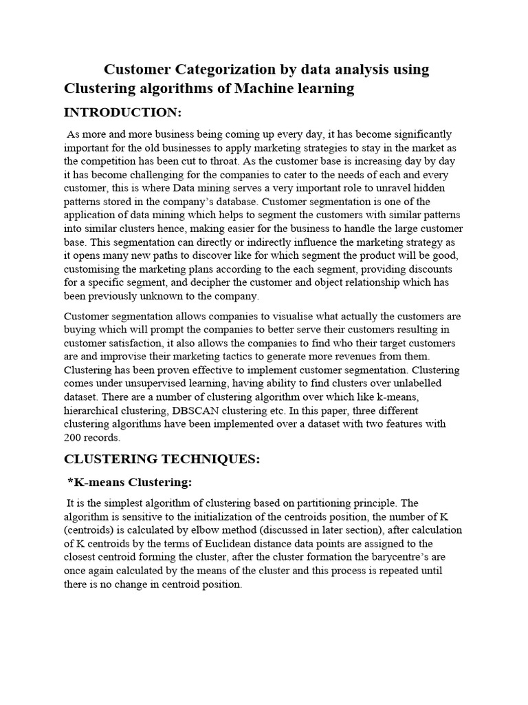 Customer Categorization by Data Analysis Using Clustering Algorithms of ... Customer Categorization by Data Analysis Using Clustering Algorithms of ...