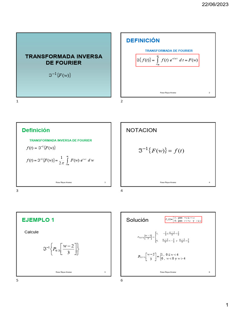 28 TRANSFORMADA INVERSA DE FOURIER | PDF | Transformada de Fourier ...