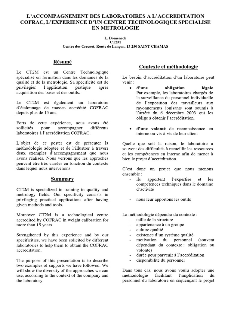 2009 - L'accompagnement Des Laboratoires À L'accréditation COFRAC L ...