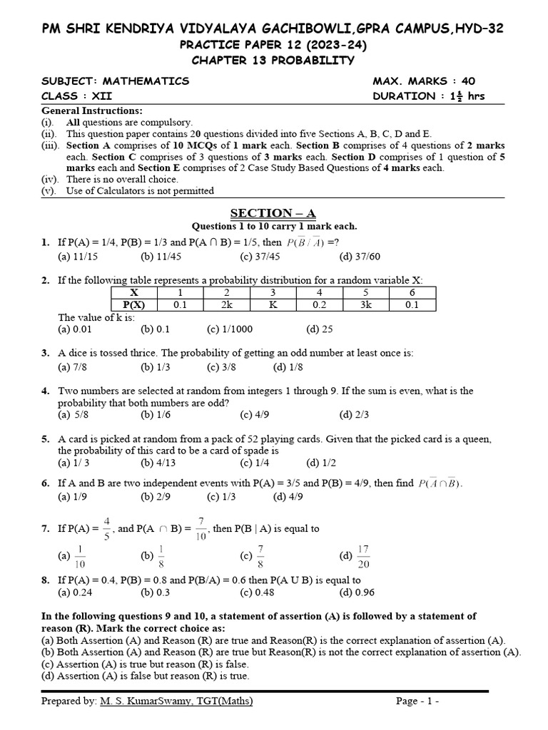 Probability Practice Paper | PDF
