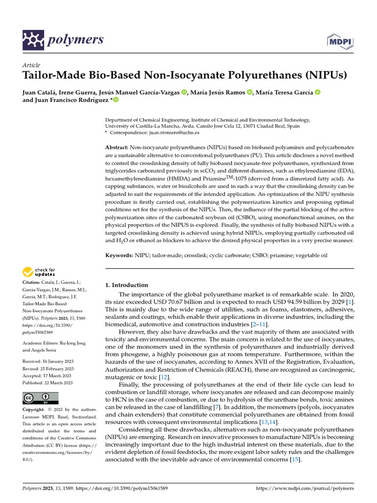 2023 Tailor-Made Bio-Based Non-Isocyanate Polyurethanes (NIPUs) | PDF