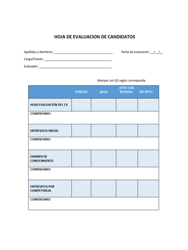 Evaluación de Candidatos: Hoja de Puntuación | PDF | Crecimiento ...